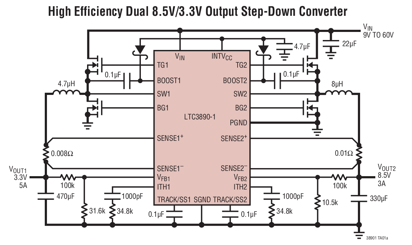 LTC3890-1 - 60V Low IQ, Dual, 2-Phase Synchronous Step-Down DC/DC Controller _ BDTIC a Leading ...