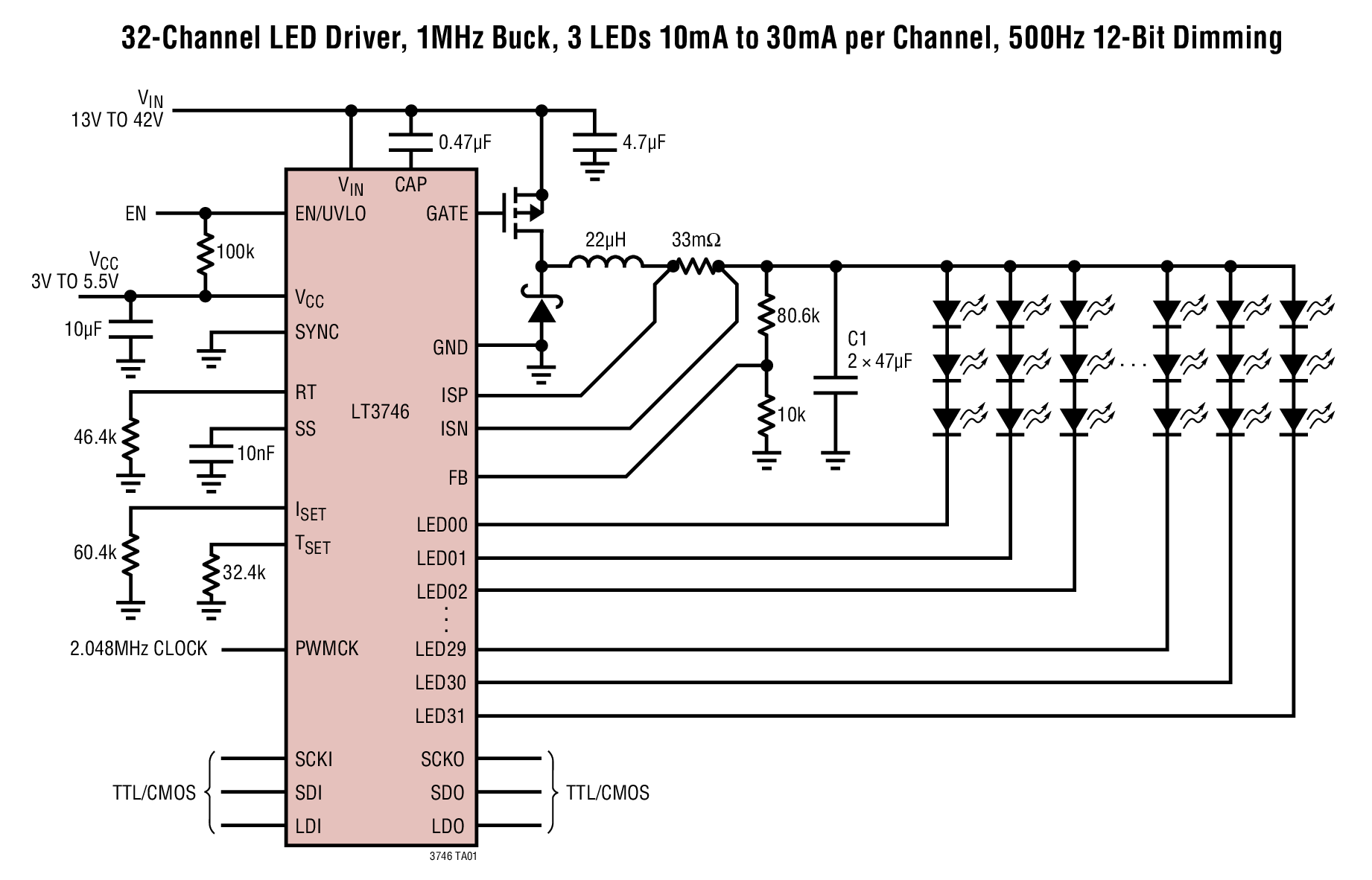 LT3746 - 32-Channel 20mA LED Driver with Buck Controller _ BDTIC a ...