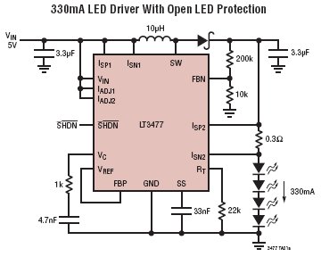 LT3477 具有双通道轨至轨电流检测功能的 3A、DC/DC 转换器 _BDTIC代理LT3477